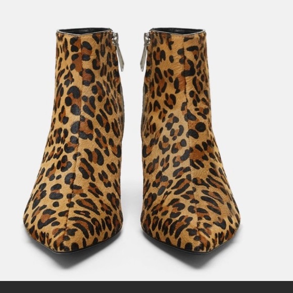 Zara | Shoes | Zara Trafaluc Leopard Print Kitten Heel Furskin Booties ...